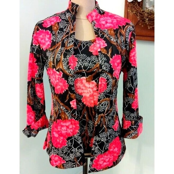 Alice Stuart | Tops | Vintage Womens Floral Coat Jacket Blouse Top ...